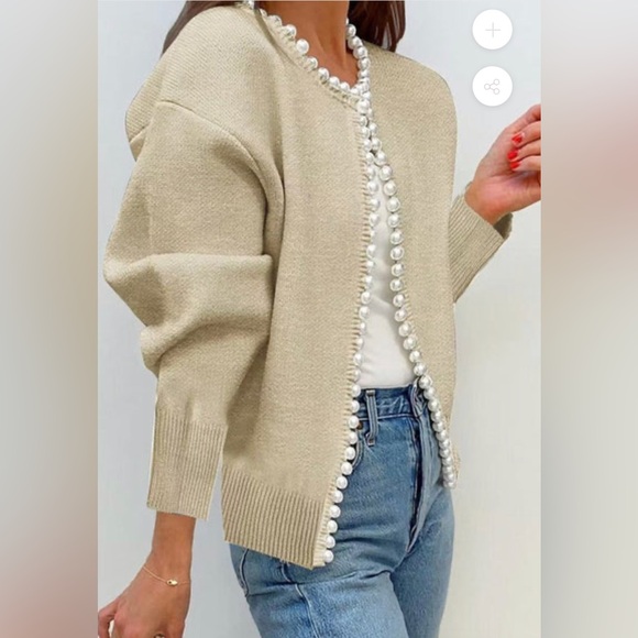 Sweaters | Nwt Leslie Pearl Taupe Oversized Sweater Pearl Trim | Poshmark